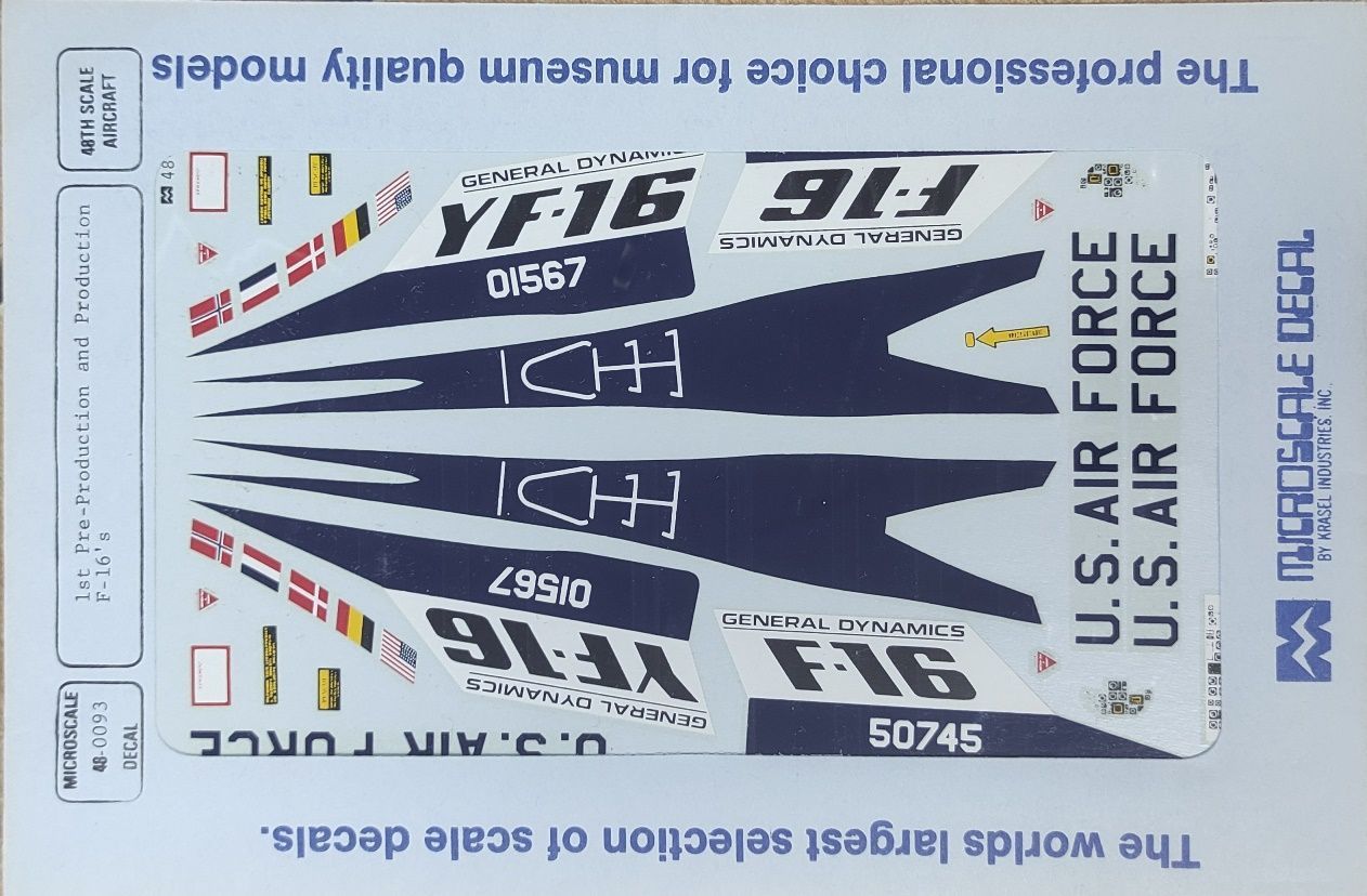 1/48 Декаль для F-16A Fighting Falcon, 2 варианта: 1st Pre-Production ...