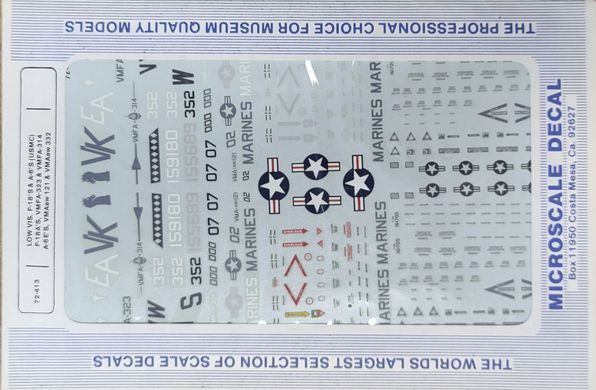 1/72 Декаль для USMC F/A-18A Hornet VMFA-323 та VMFA-314, USMC A-6E ...